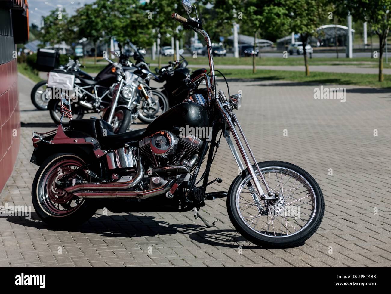 Minsk, Belarus, March 2023 - Harley Davidson motorcycle stands on a ...