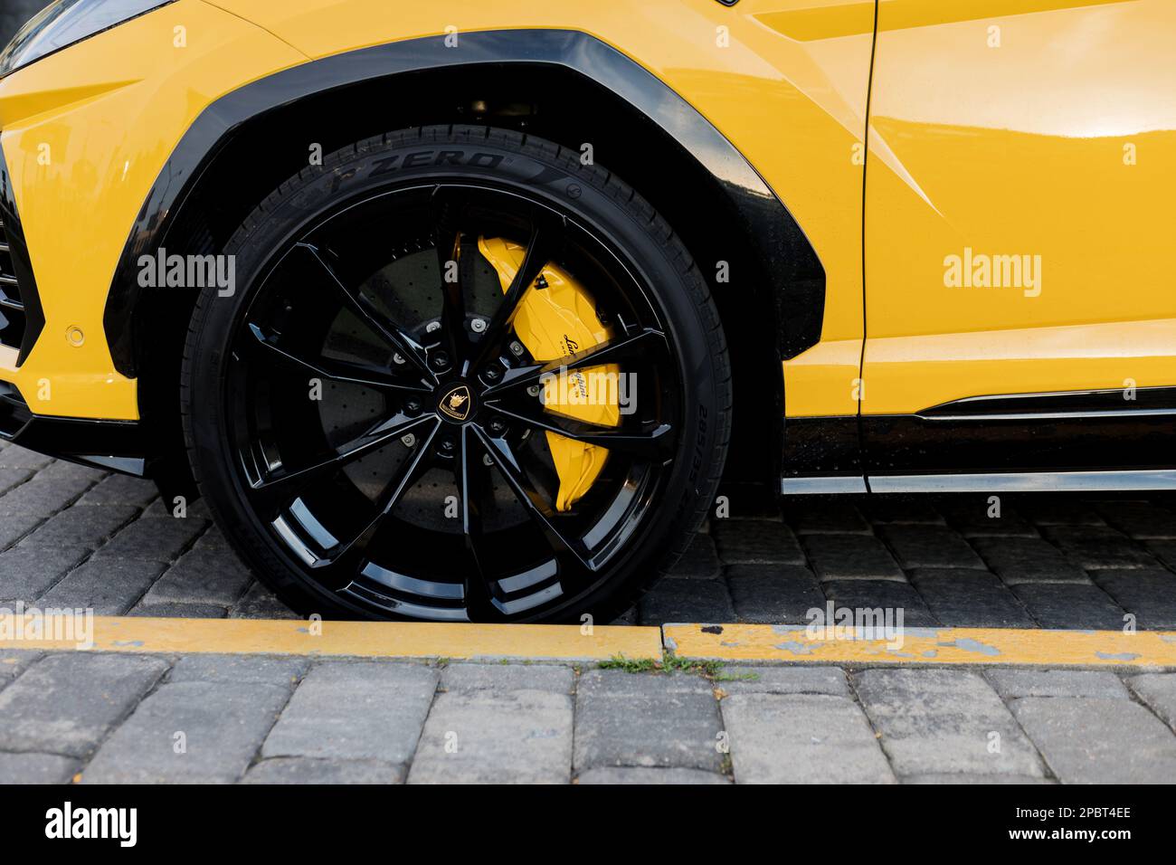Minsk, Belarus, March 2023 - yellow Lamborghini Urus sport car ...