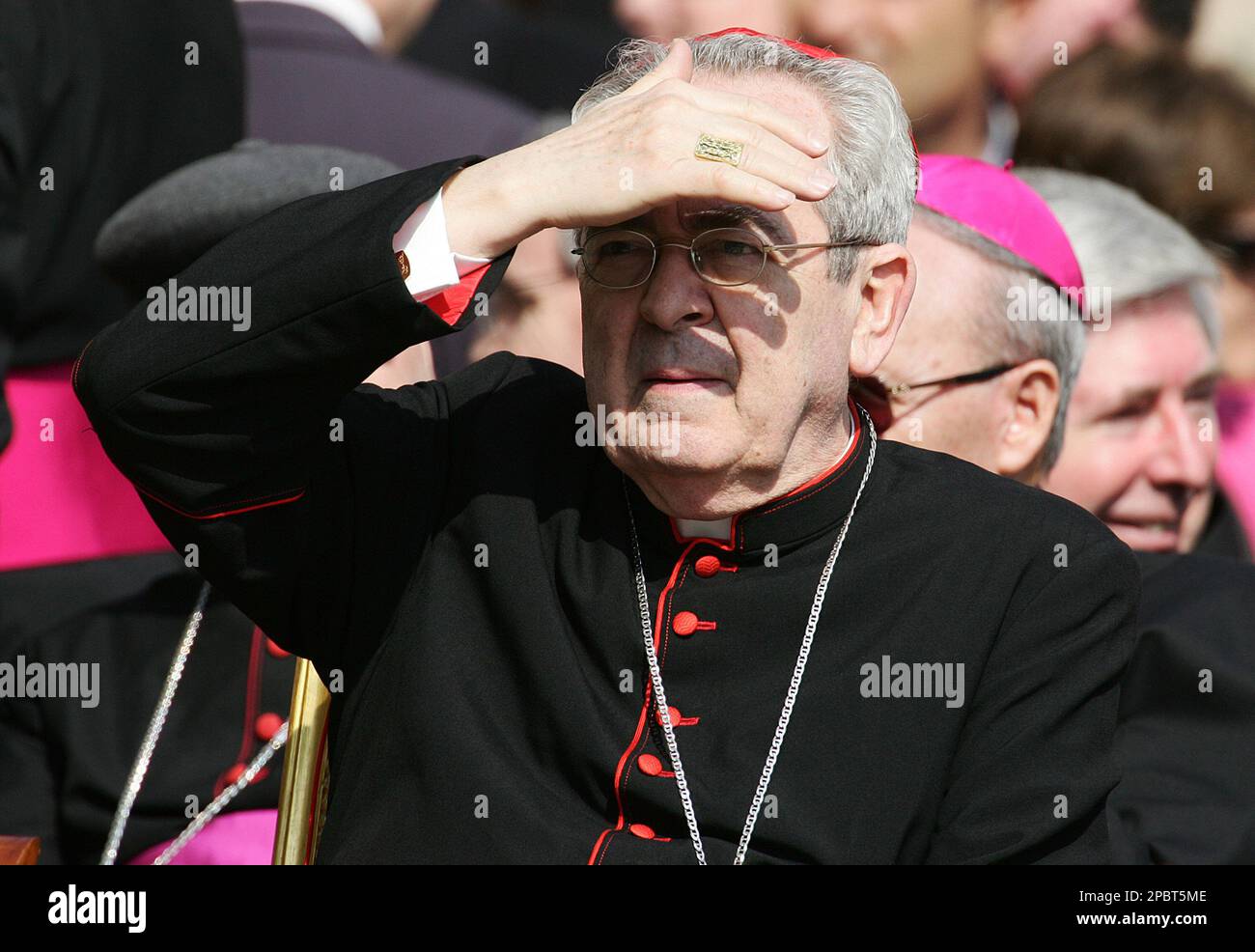 Cardinal Justin Rigali looks on at the weekly general audience led by ...