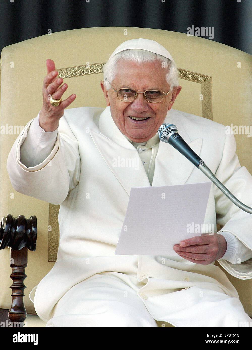 Pope Benedict XVI delivers his address at the weekly general audience ...