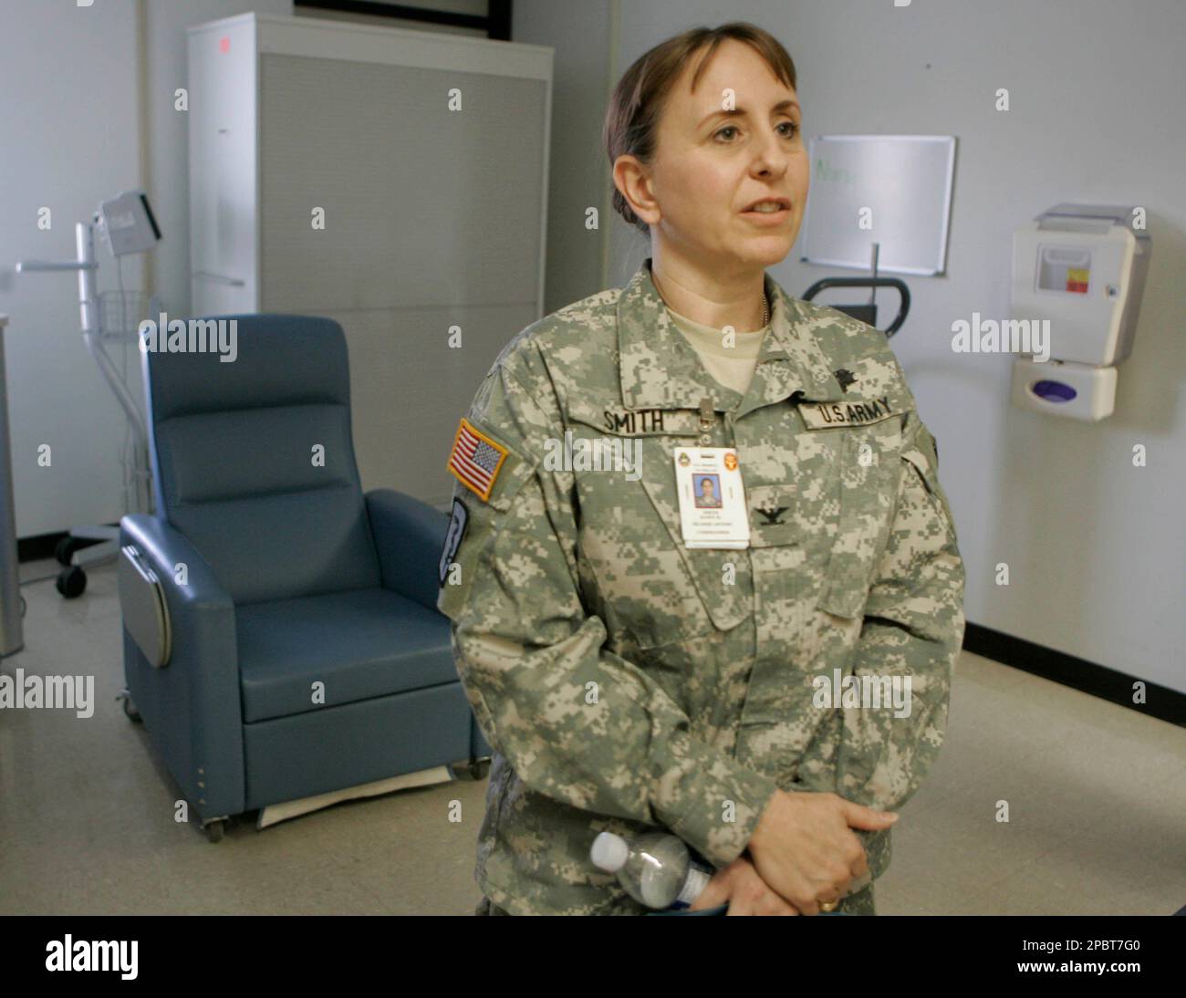 Col. Dawn Smith talks with reporters during a tour of Irwin Army ...