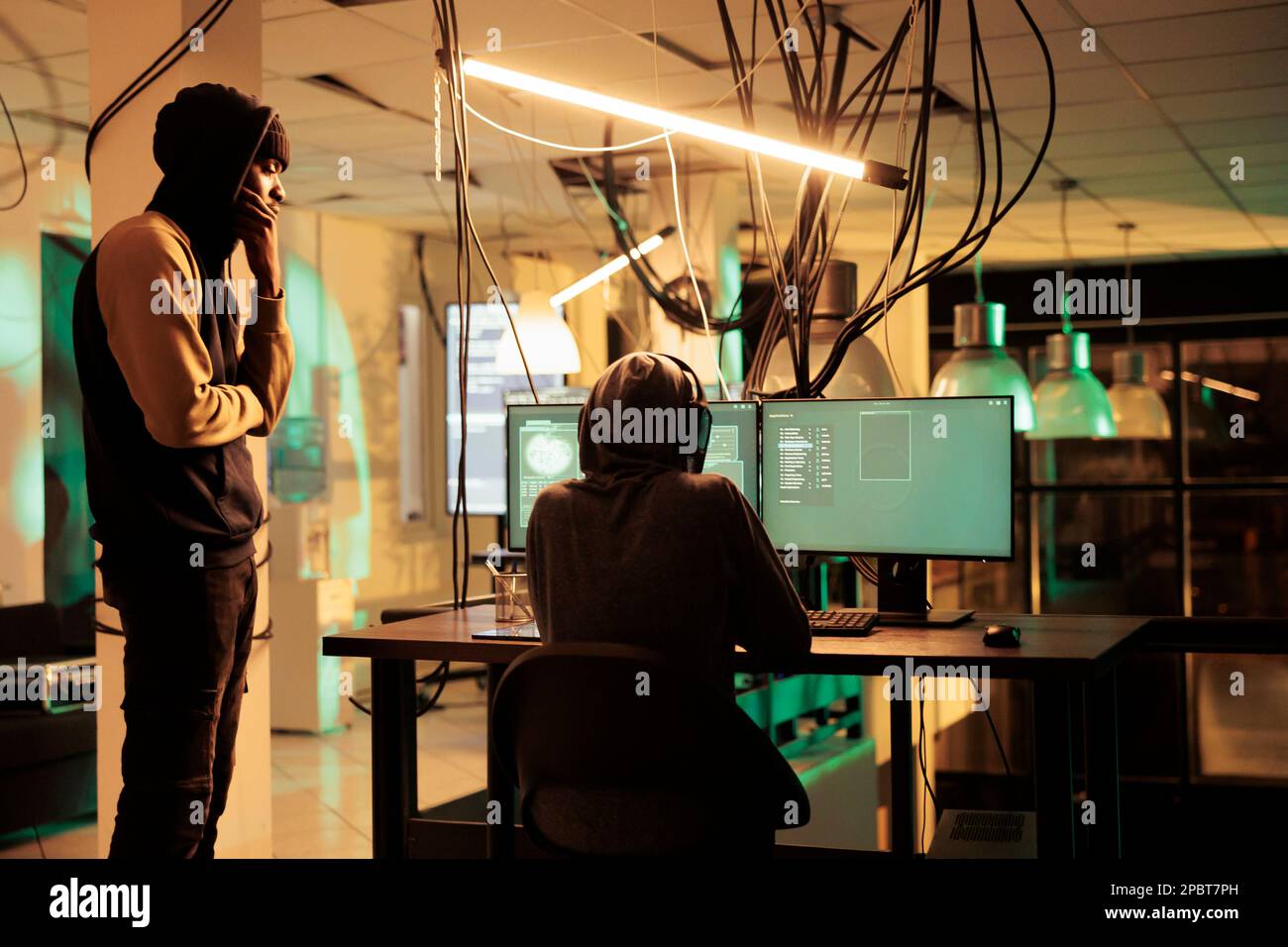 Cyberattack Criminals Team Coding Computer Virus Program Hacking Database Stealing Electronic