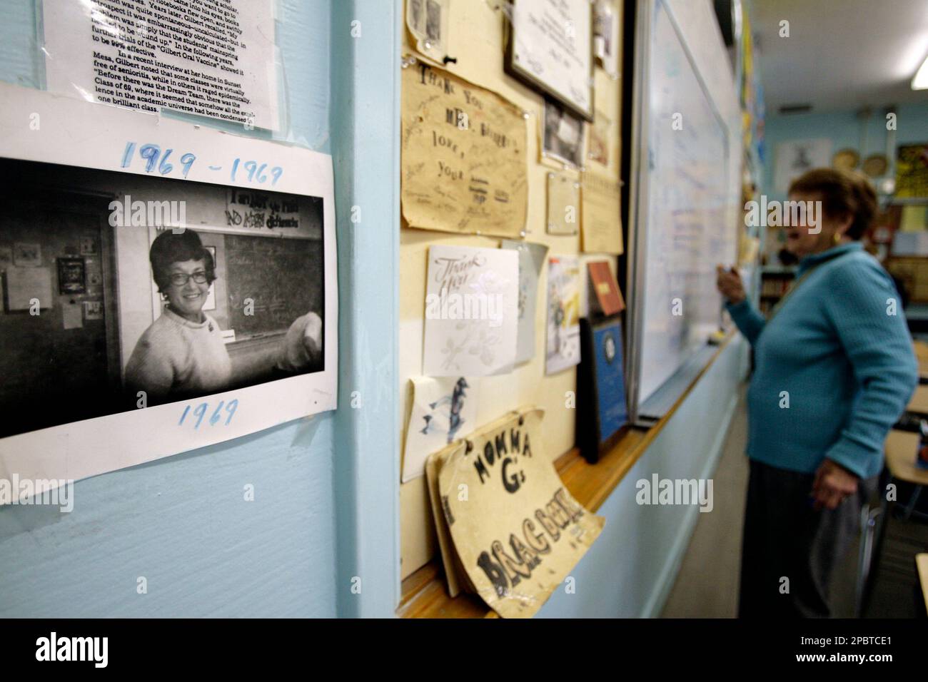 A 1969 photo of now octogenarian teacher Rose Gilbert, 88, right, is ...