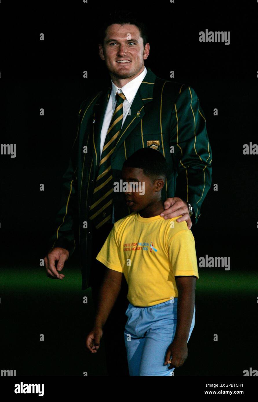 South Africa's cricket captain Graeme Smith smiles during the opening ...