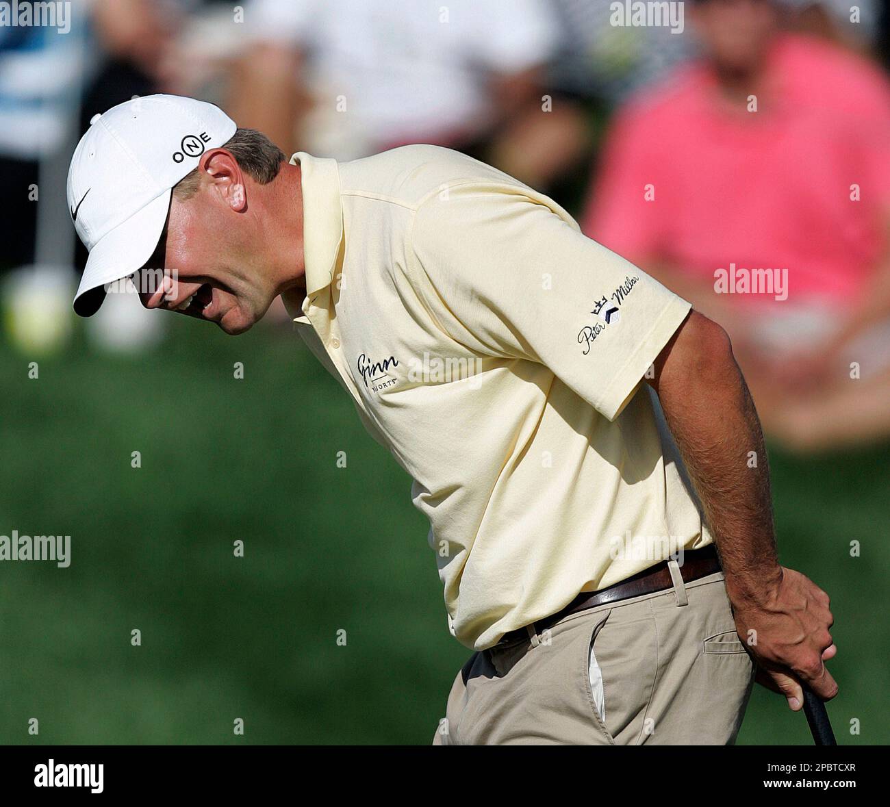 Lucas Glover yells afterhe hit birdie putt on the 15th hole slipped by ...