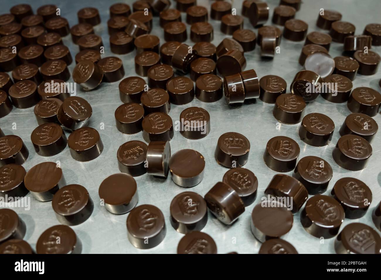 Sweets production and industry concept. Production of chocolates Stock ...