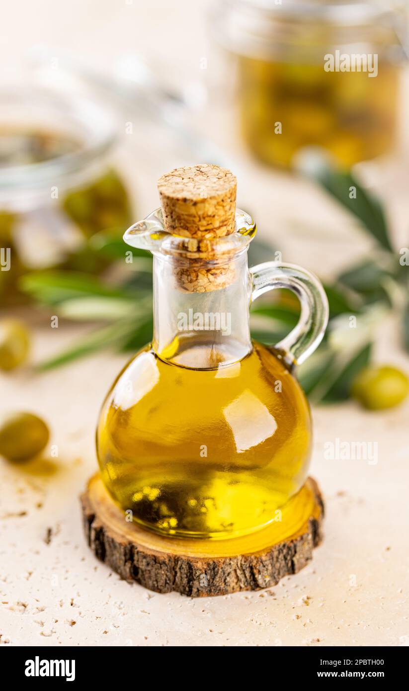 Little bottle of fresh extra virgin olive oil Stock Photo - Alamy