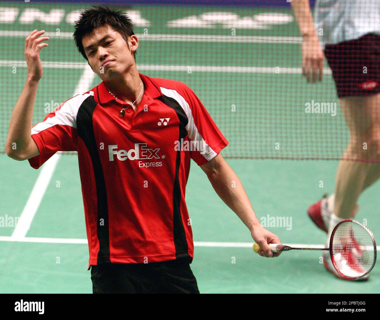 China's Lin Dan, show his frustration, during his semi-final match ...