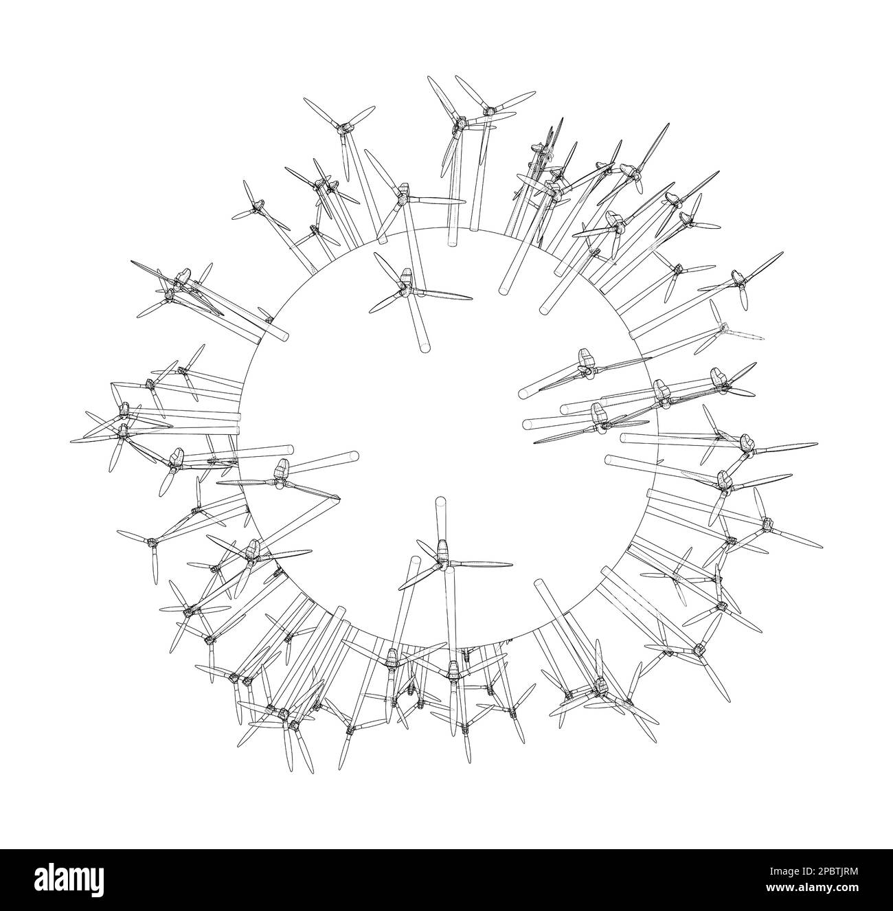 Electric wind turbines on round planet Stock Photo - Alamy