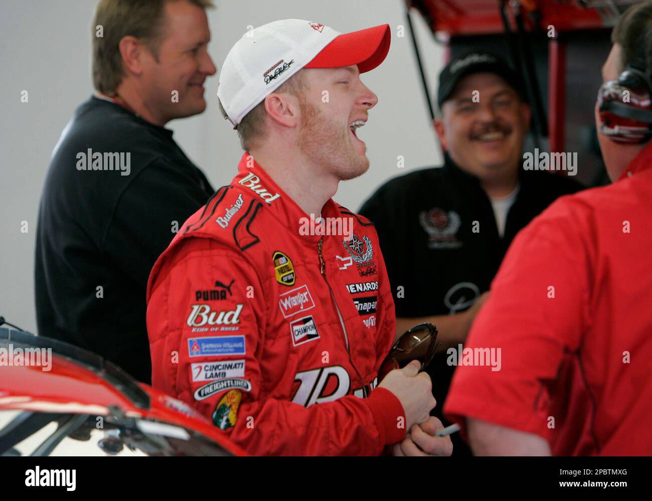 Dale Earnhardt Jr., center, shares a laugh with crew members during ...
