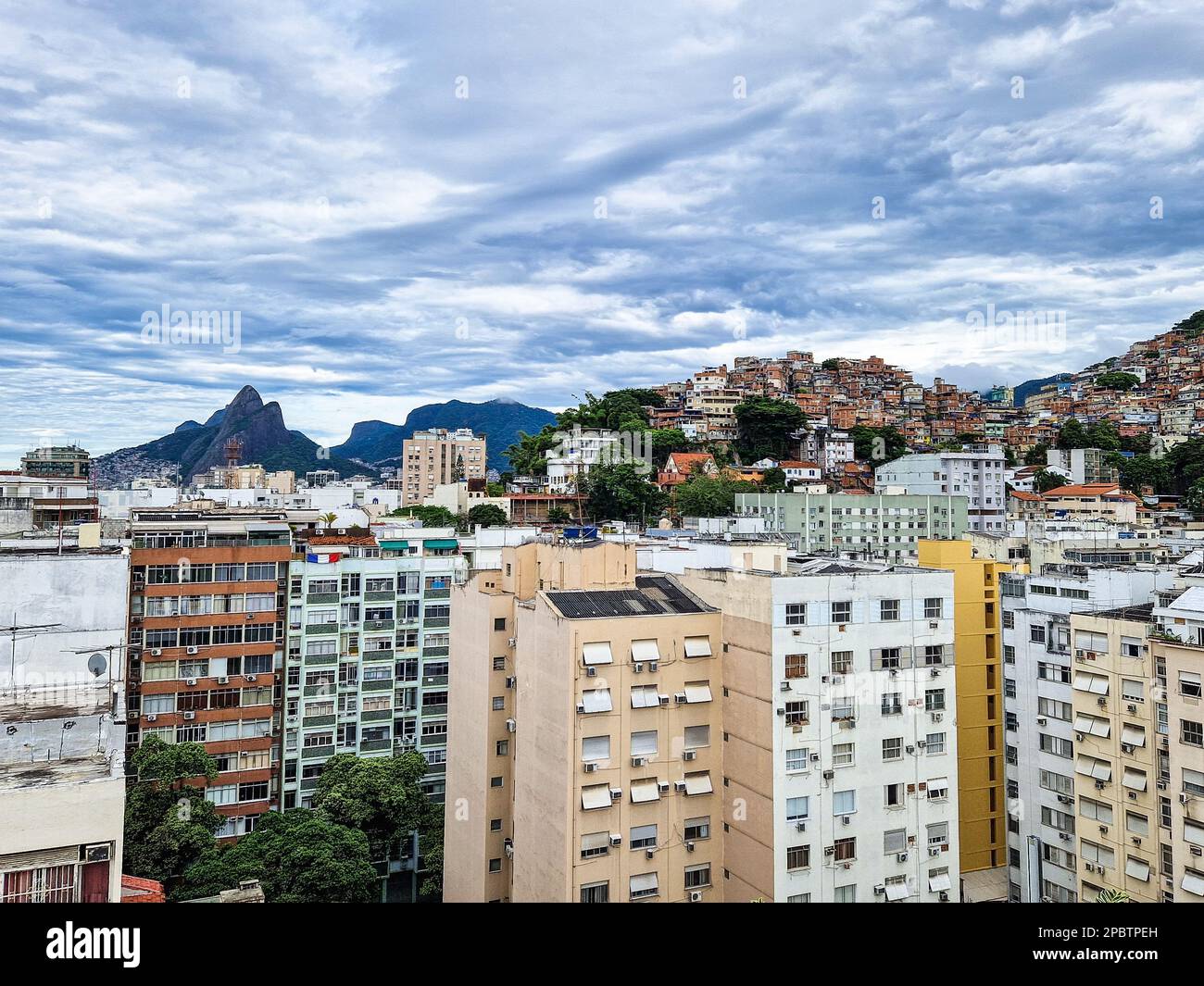 Favela of Rio de Janeiro, Brazil. Colorful houses in a hill. Zona Sul ...