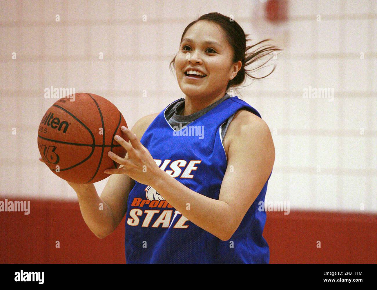 Boise State guard Nadia Begay practices with her team Thursday, March 8 ...