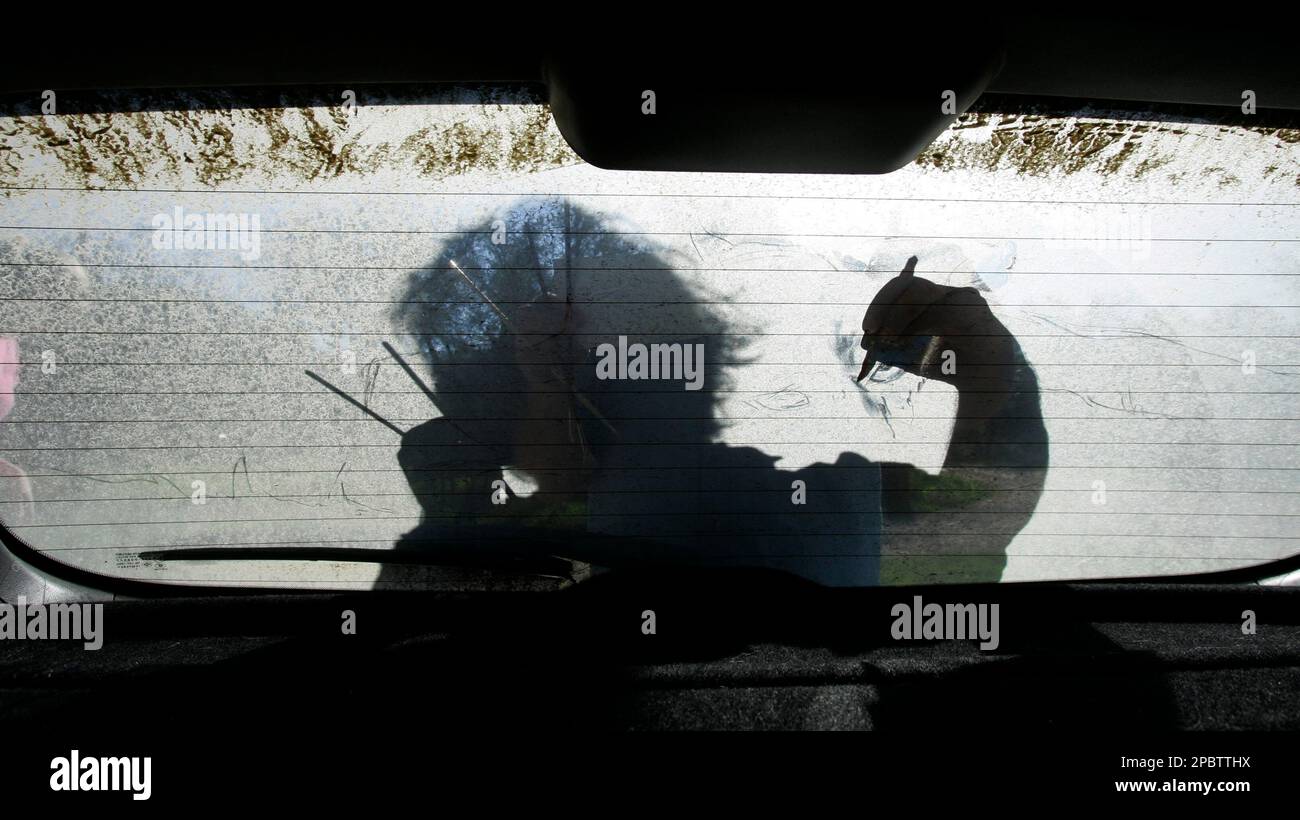Scott Wade transforms the dusty rear window of one of his vehicles into ...