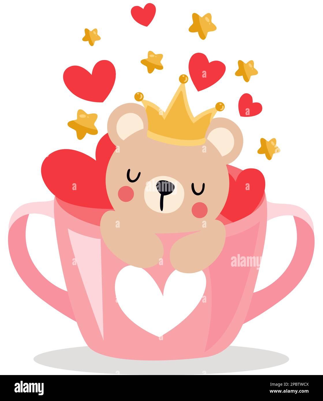 Cute teddy bear with crown on head inside love cup Stock Photo - Alamy