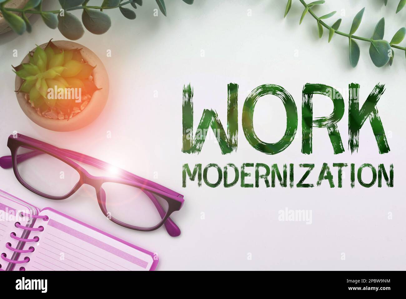 Conceptual caption Work Modernization. Business showcase changing ...