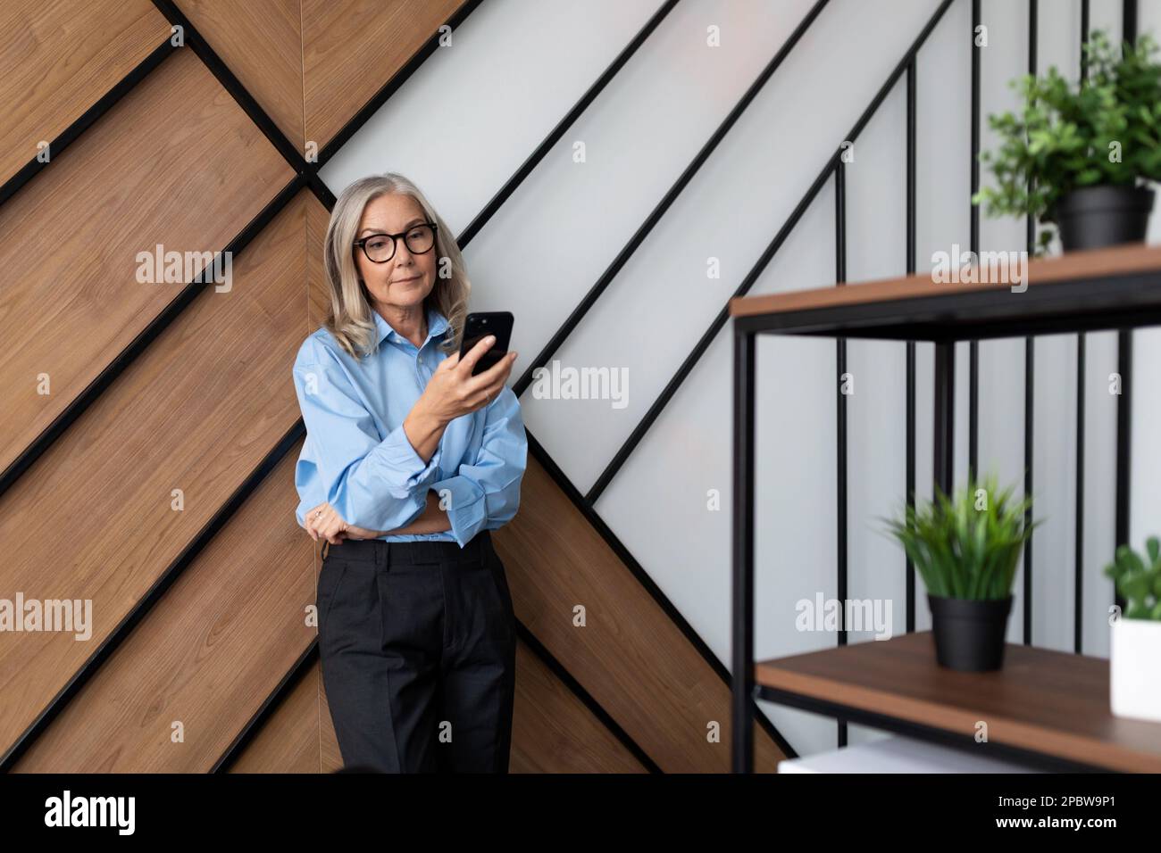 mature adult female accountant with gray hair in office Stock Photo - Alamy