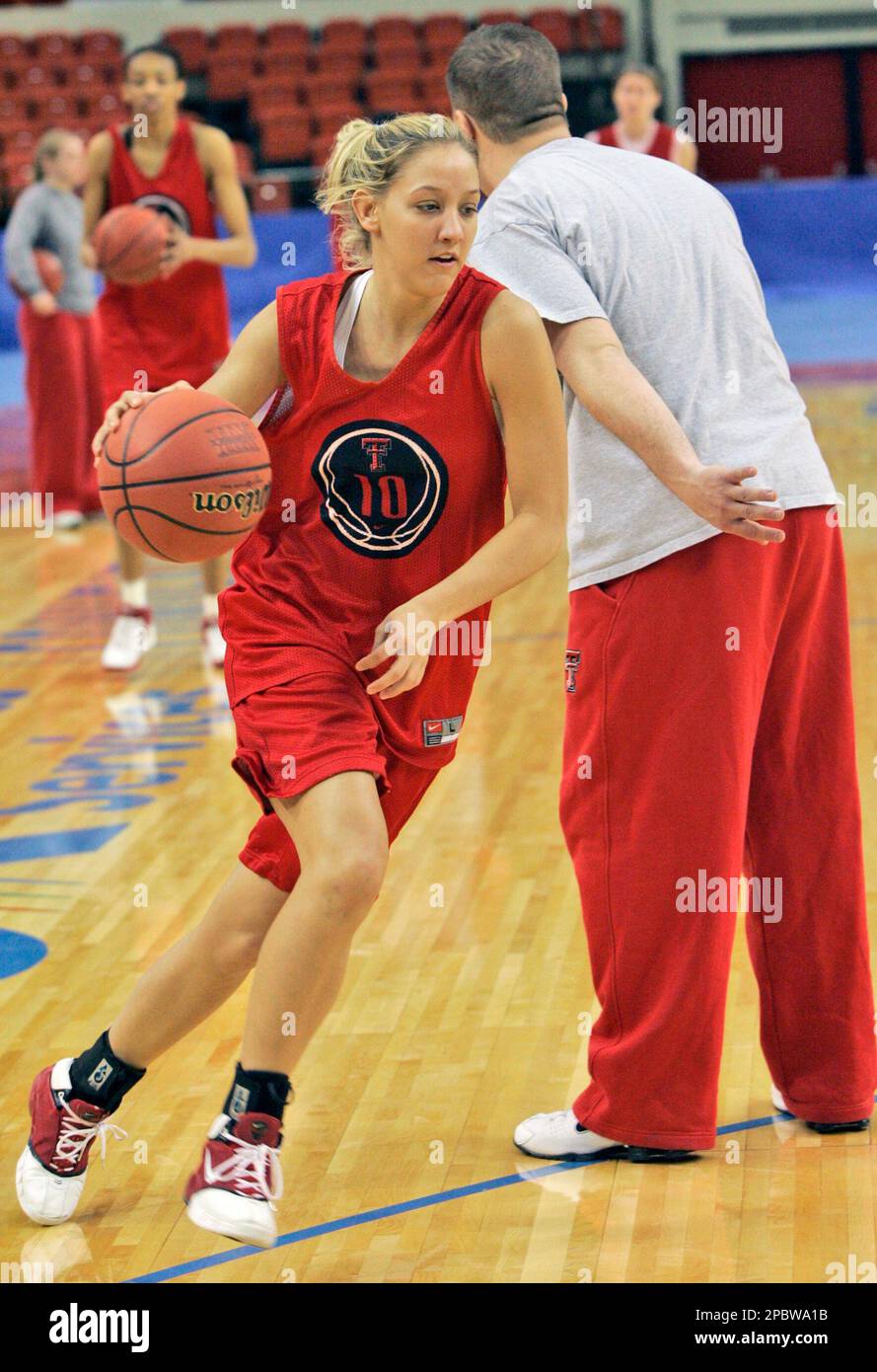 Texas Tech guard Brooke Baughman runs a drill during a practice for the ...
