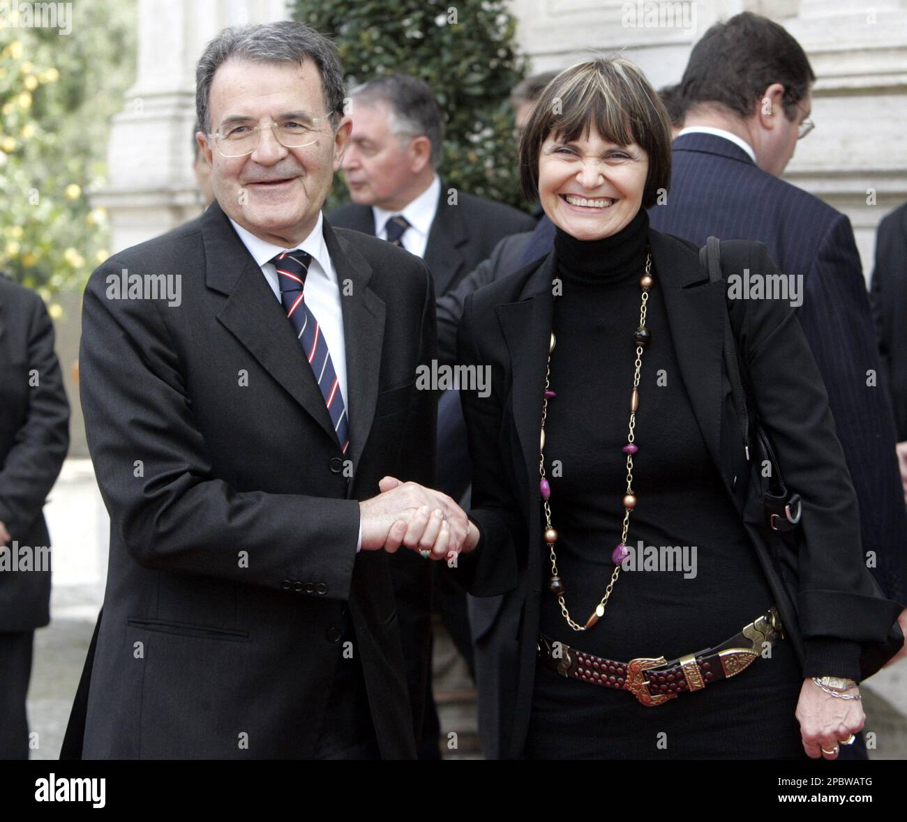 Italian Premier Romano Prodi, left, welcomes Swiss President Micheline ...