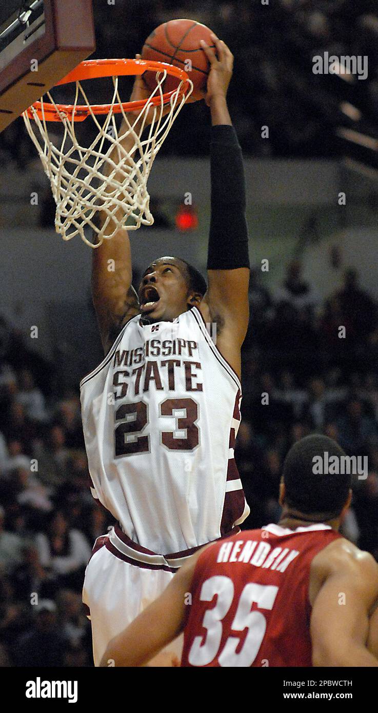 Mississippi State's Charles Rhodes (23) dunks as Alabama's Richard ...