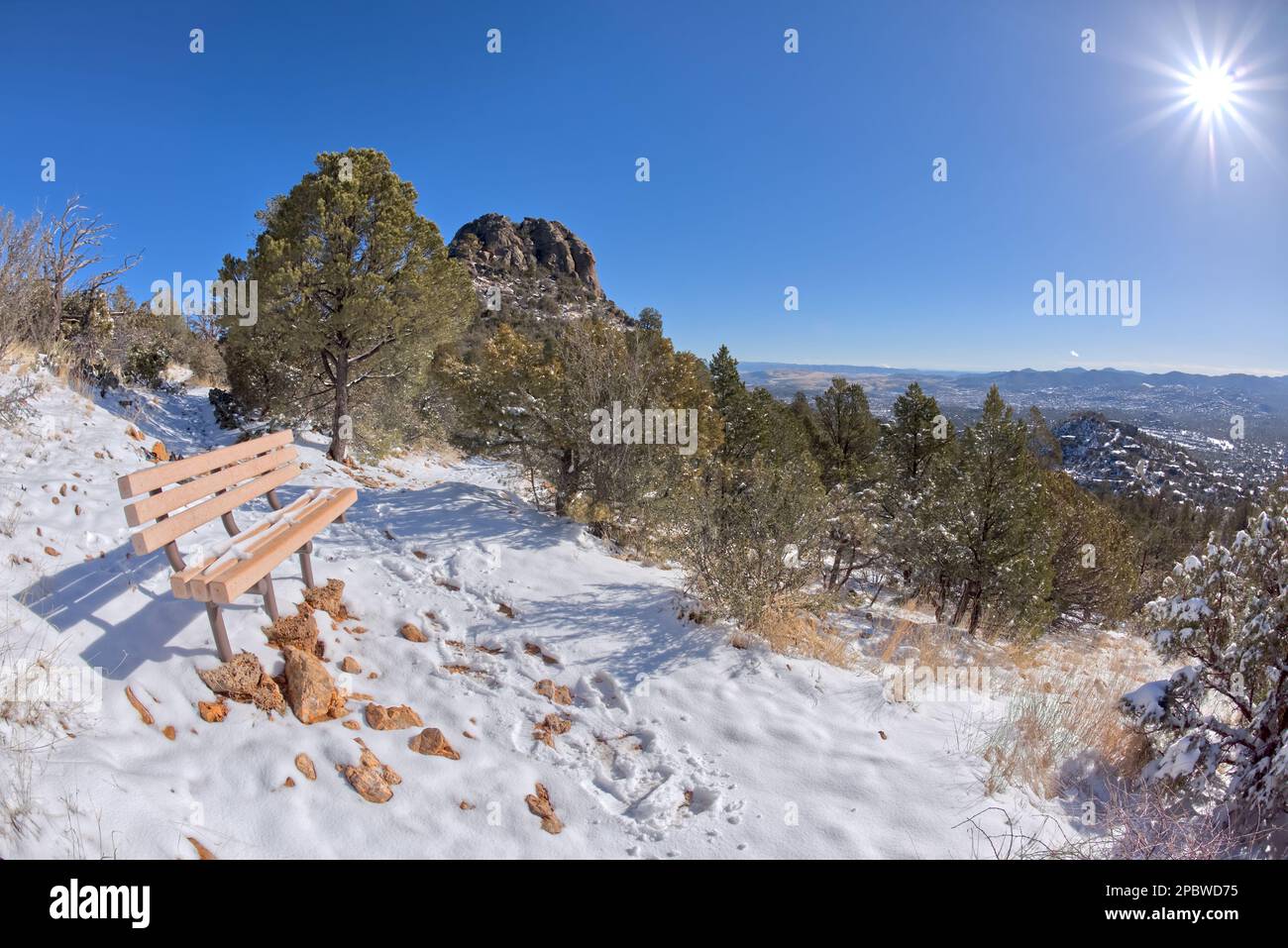The 3rd Bench on Thumb Butte trail in winter Stock Photo - Alamy