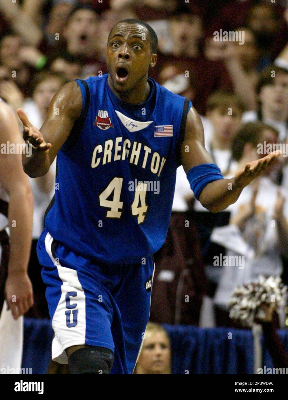 Creighton's Anthony Tolliver reacts to a call during the first half ...