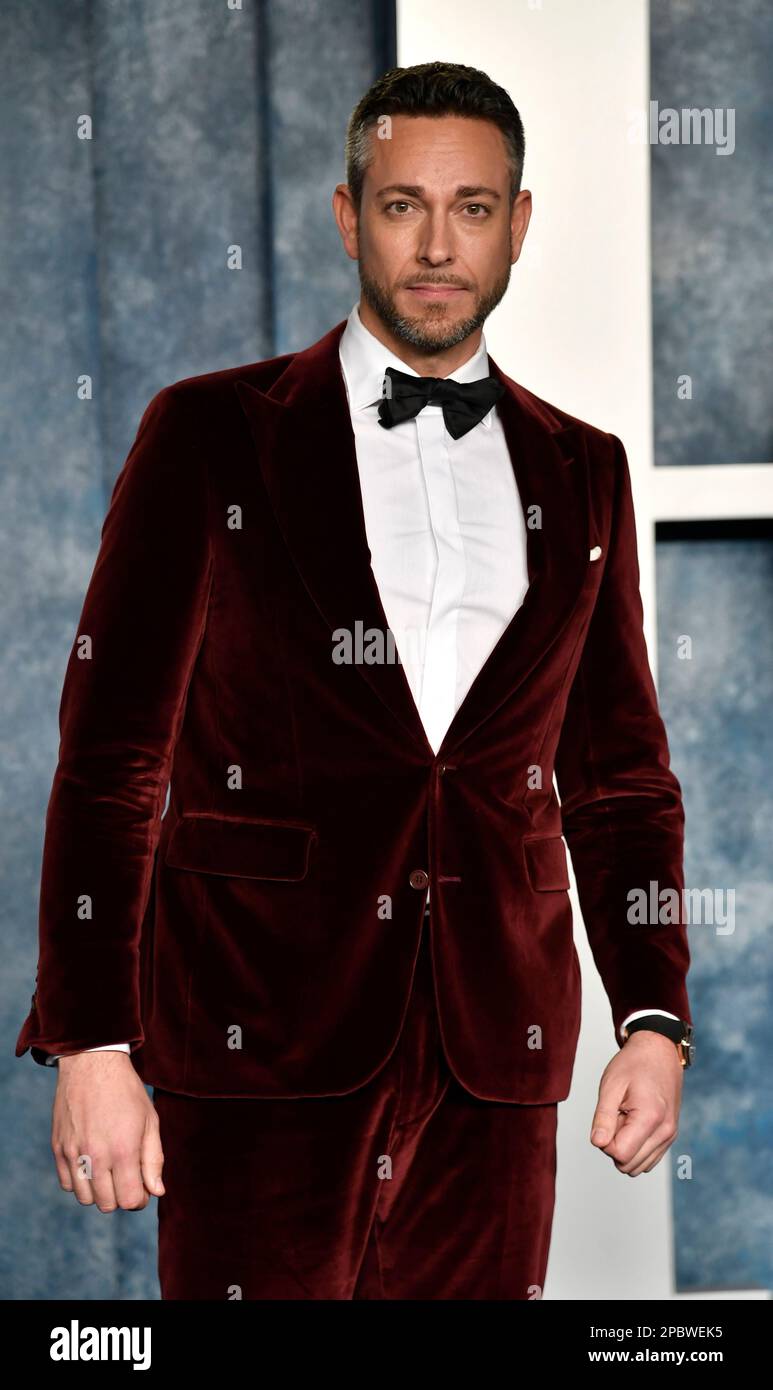 Zachary Levi arrives at the Vanity Fair Oscar Party on Sunday, March 12 ...