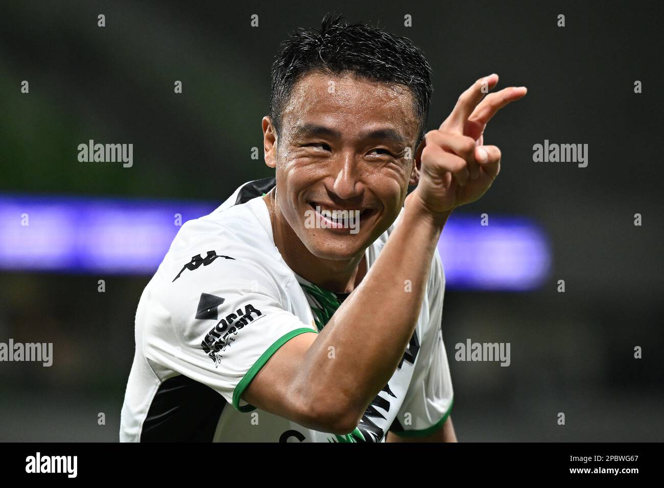 Tomoki Imai of Western United reacts after defeating Melbourne Victory ...