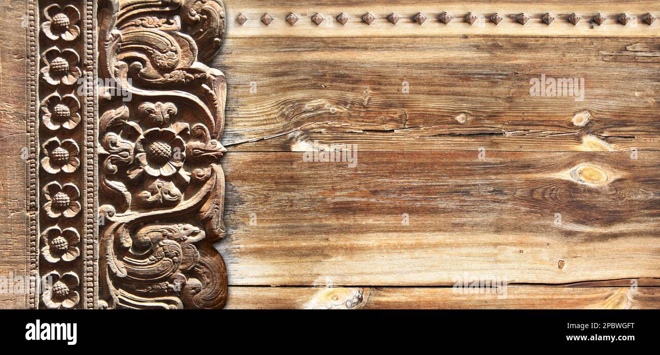 Vertical or horizontal background with wood carving frames with floral ...