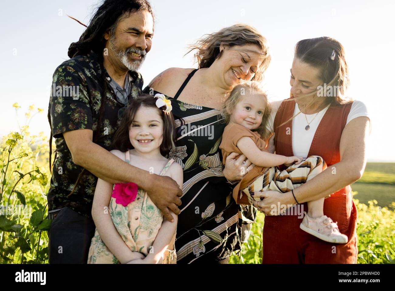 Mom, Daughters, Aunt & Uncle Smiling & Laughing in San Diego Stock ...