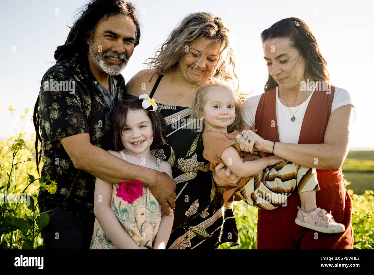 Mom, Daughters, Aunt & Uncle in Flower Field in San Diego Stock Photo ...