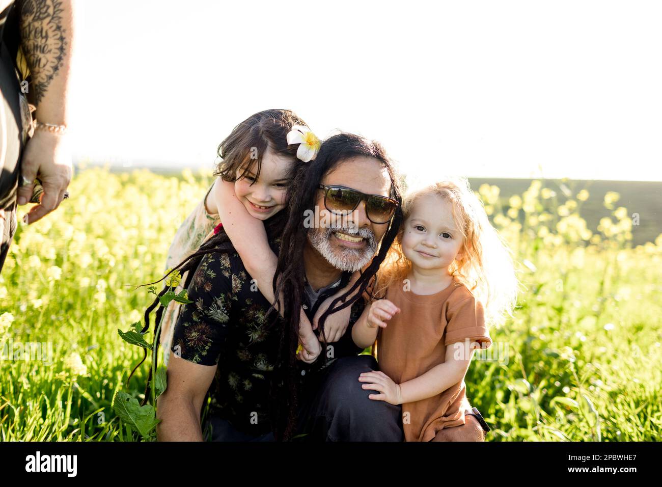 Nieces & Uncles in Flower Field in San Diego Stock Photo - Alamy