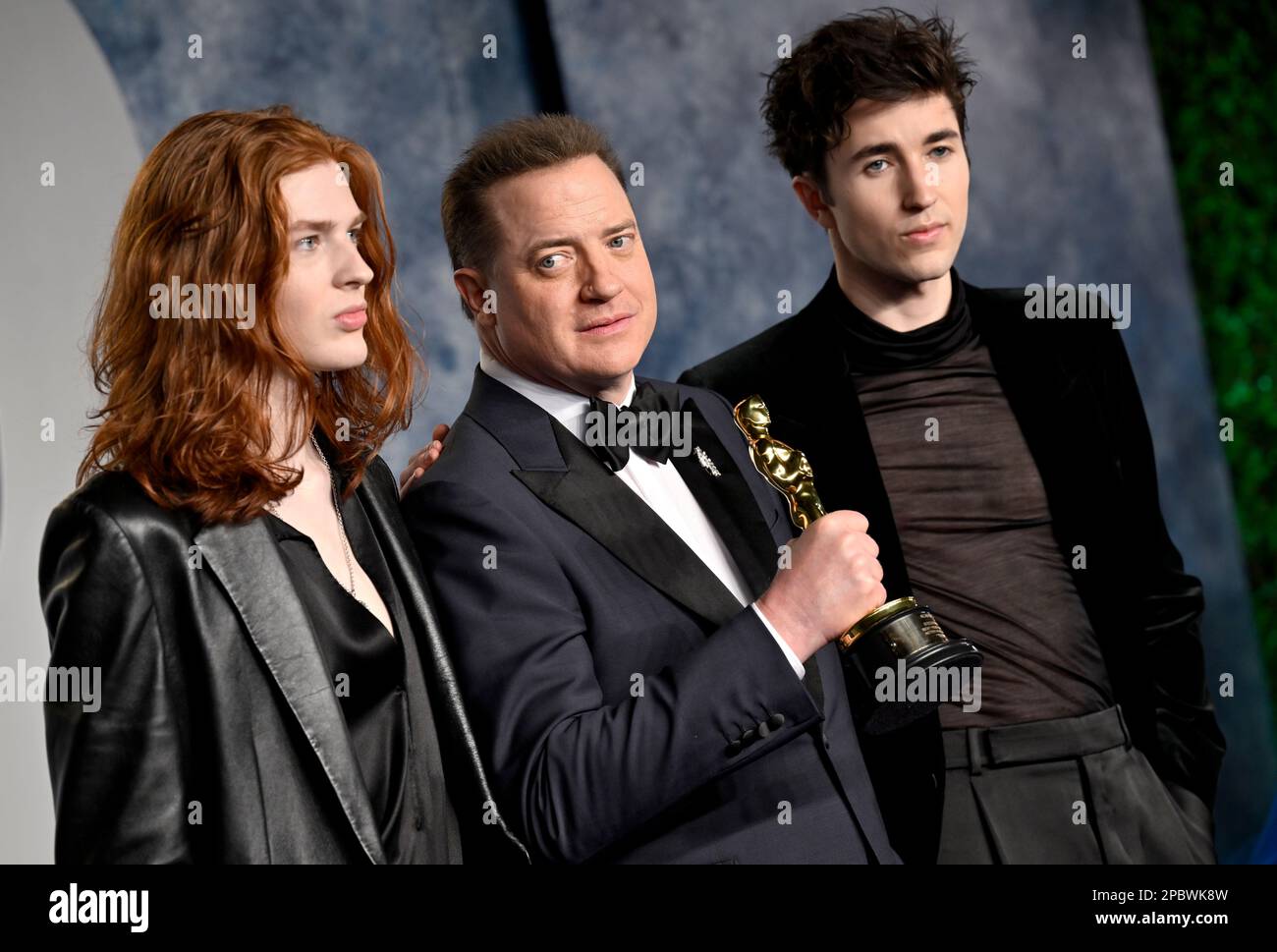 Leland Fraser, from left, Brendan Fraser, and Holden Fraser arrive at ...