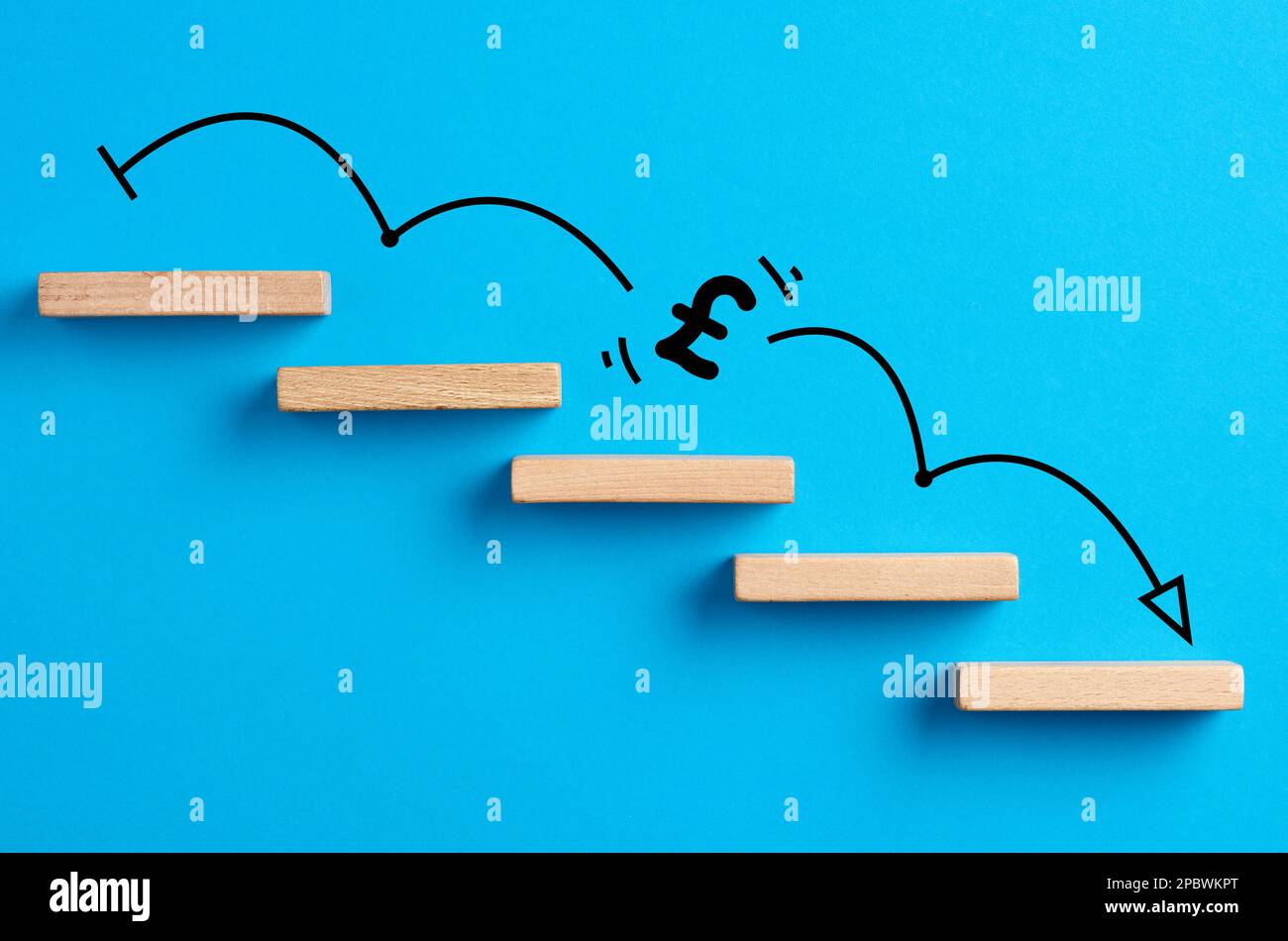 British pound currency falls down. Decrease in exchange rate, devaluation and profits. Recession ...