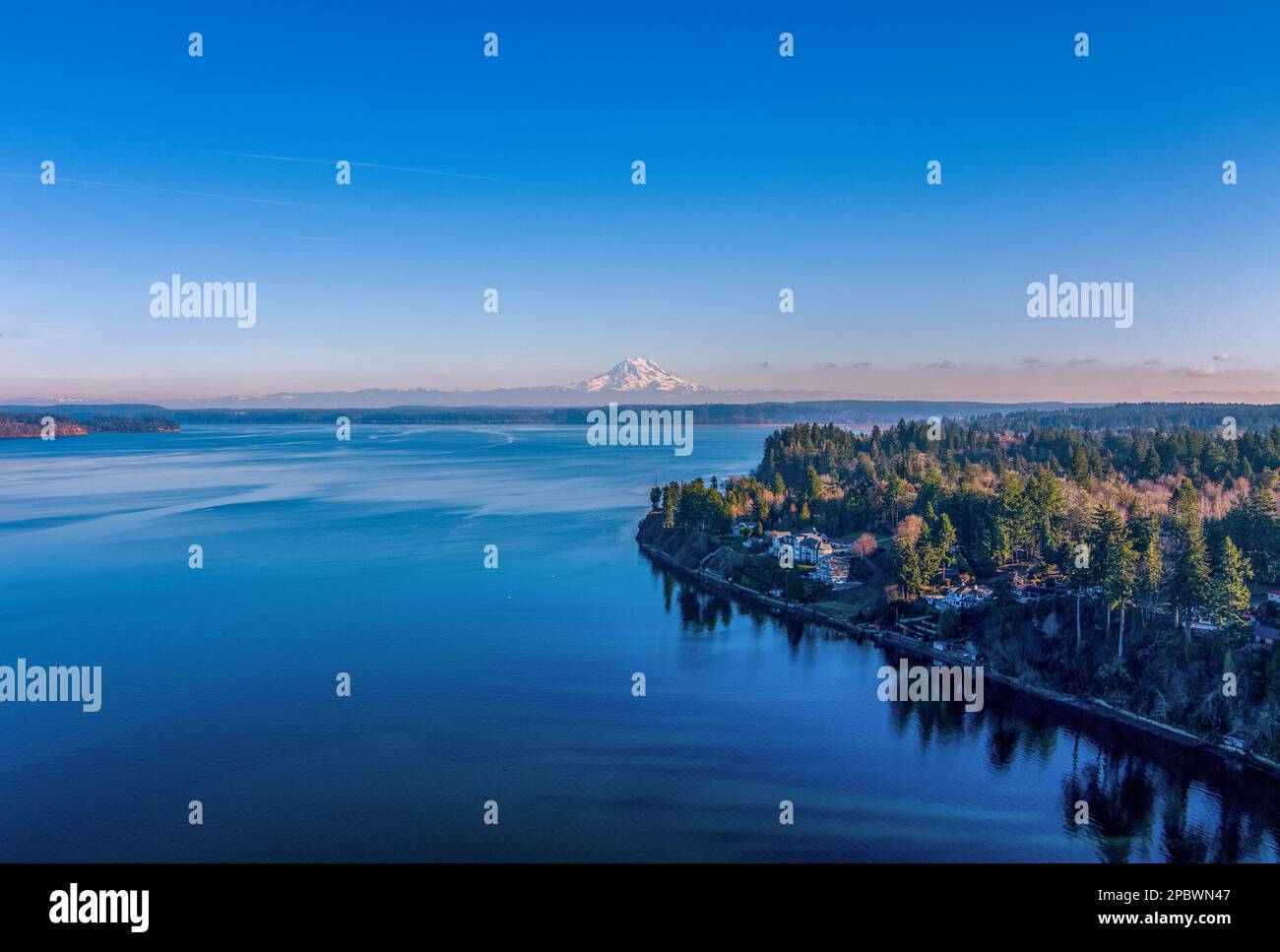Mount Rainier and the Puget Sound from Tolmie State Park Stock Photo ...