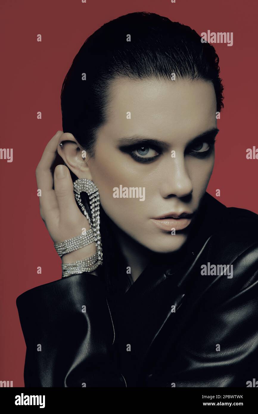 Model with Trendy gothic makeup : dark smokey eyes Stock Photo - Alamy