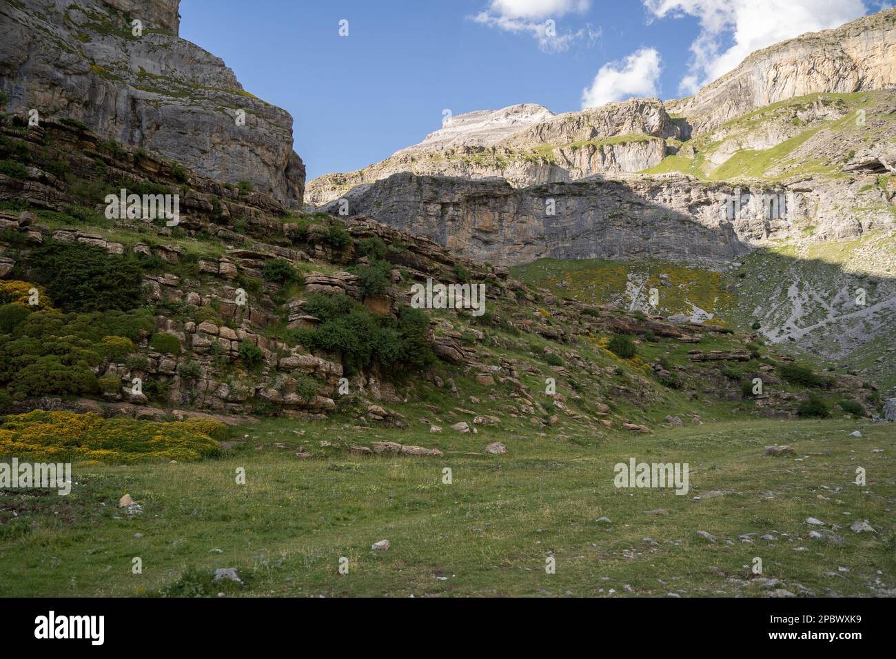 Mountain Canyon walls in the forests of Ordesa National Park in the ...