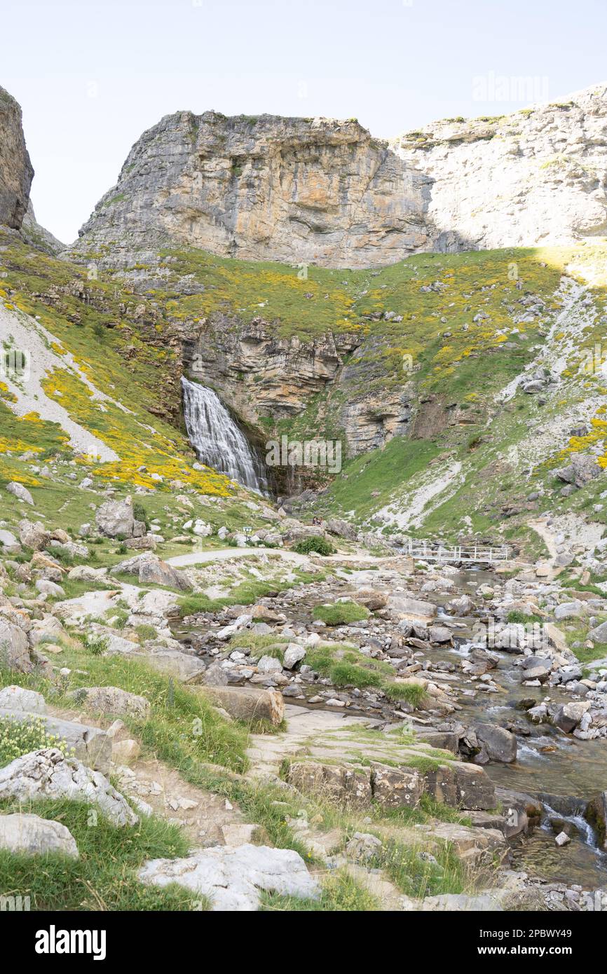 amazing waterfall in Ordesa National Park in the Spanish Pyrenees Stock ...