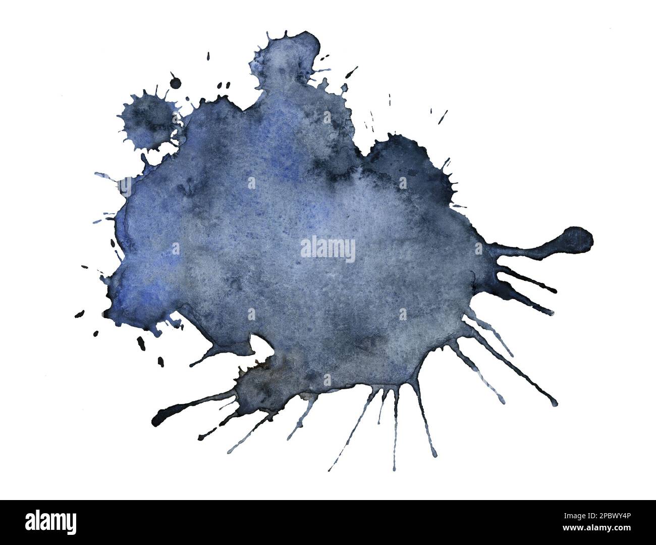 Watercolor Abstract dark blue splash on white background. Indigo splash ...