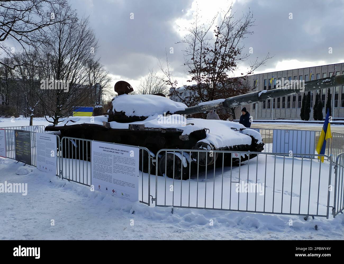 Ukrainian symbols in Riga (Latvia). In the picture: a downed Ukrainian ...