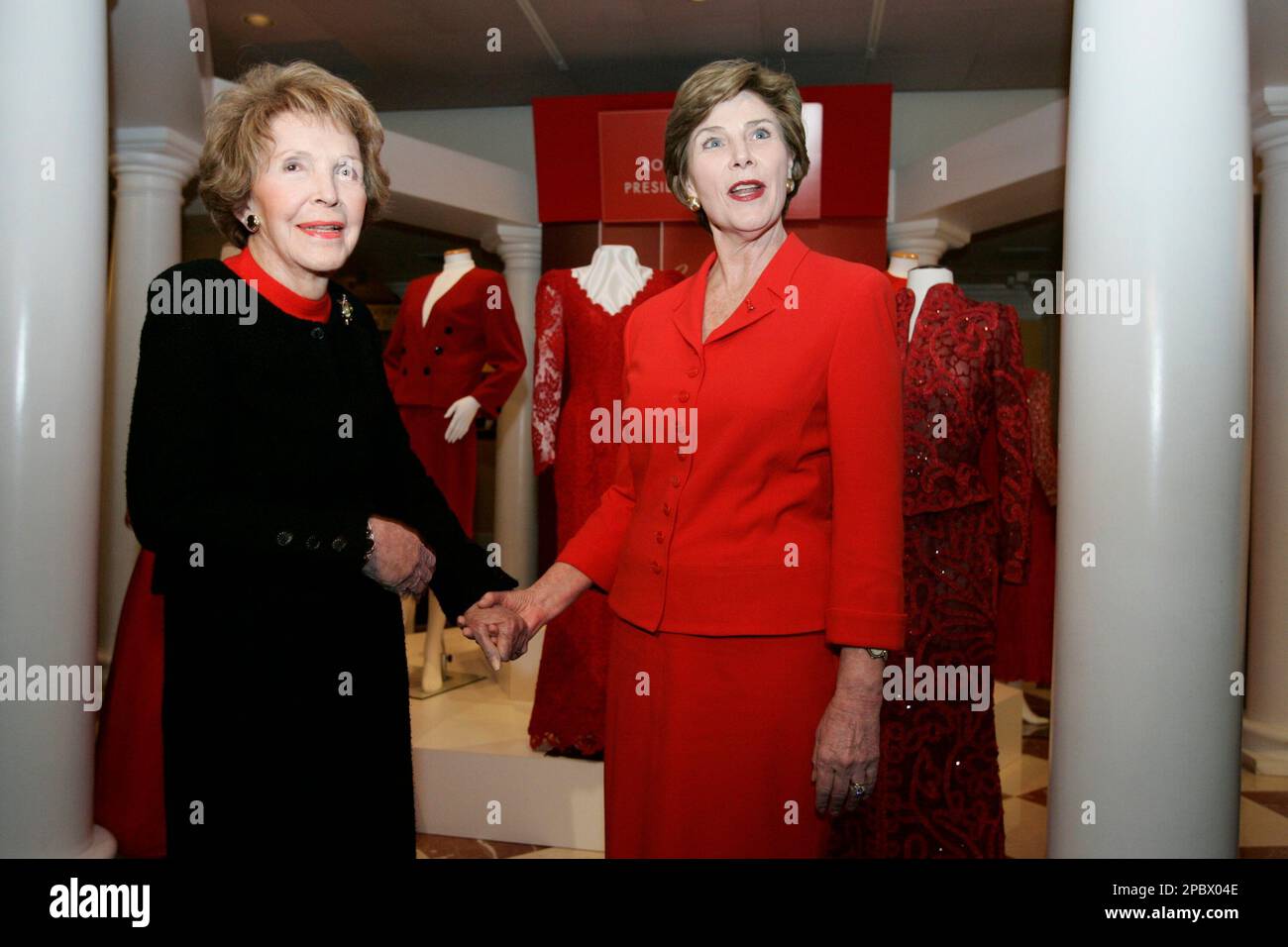 First lady Laura Bush, right, and former first lady Nancy Reagan pose ...