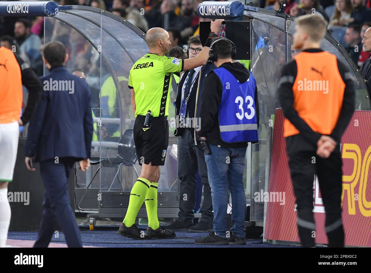 Referee michael fabbri while consulting the var system hi-res stock ...