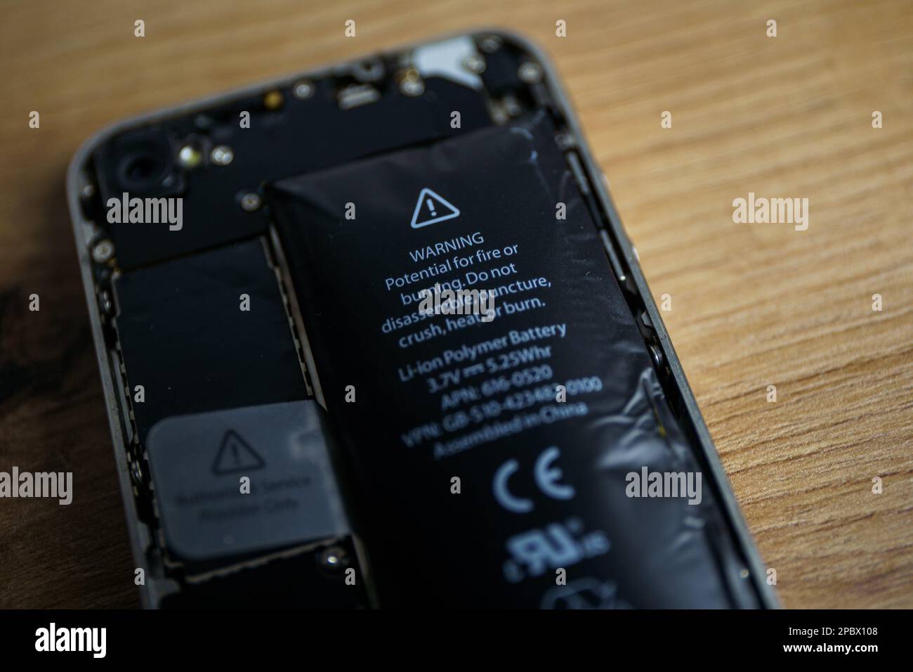 Kaunas, Lithuania - 2023 Marh 13: Iphone with exploded Lithium-ion ...