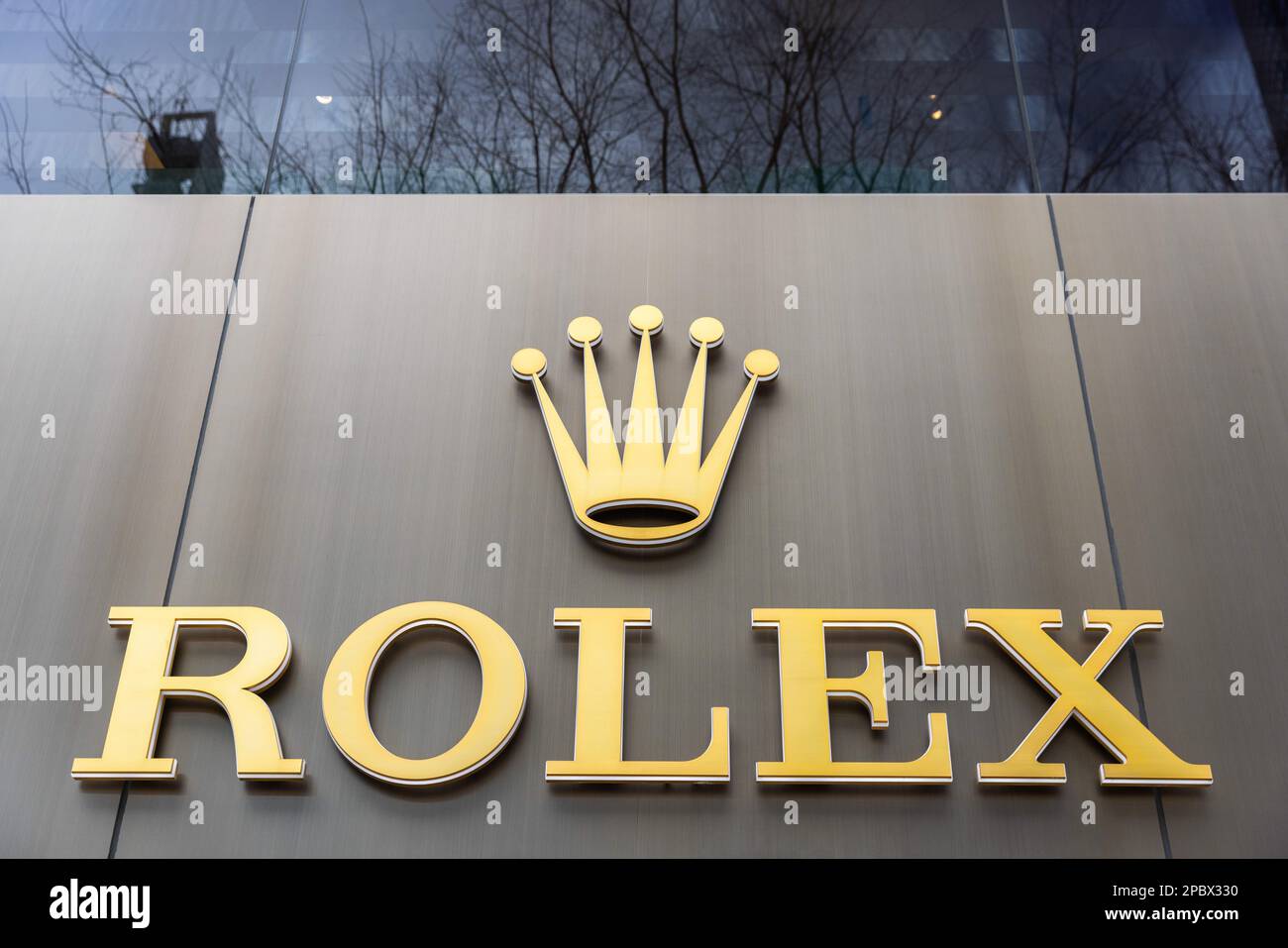Logo of luxury watch maker Rolex seen on their store in Roppongi Hills ...