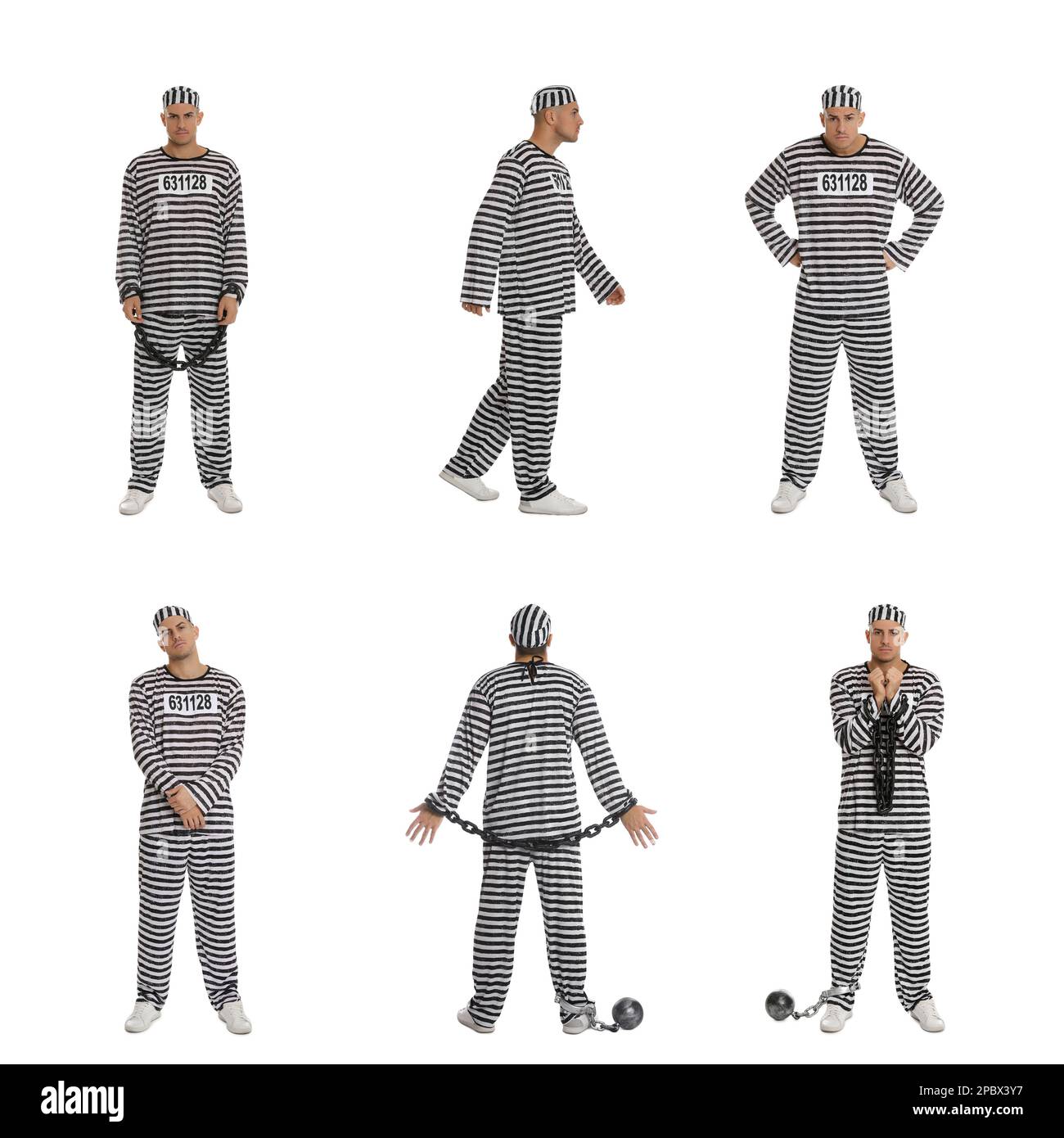 Collage with photos of prisoner on white background Stock Photo - Alamy