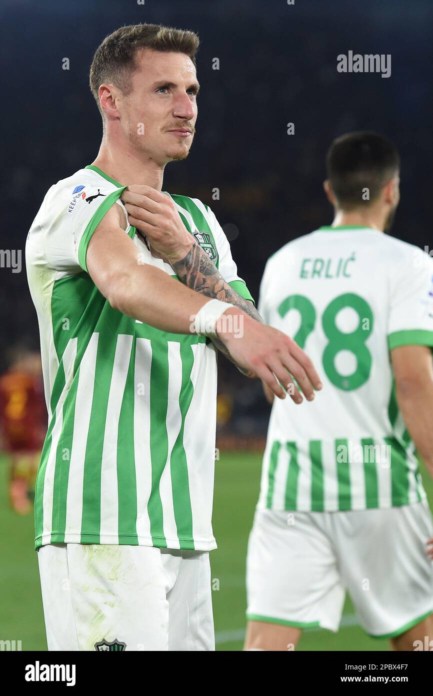 Rome, Lazio. 12th Mar, 2023. Andrea Pinamonti of Sassuolo celebrates ...