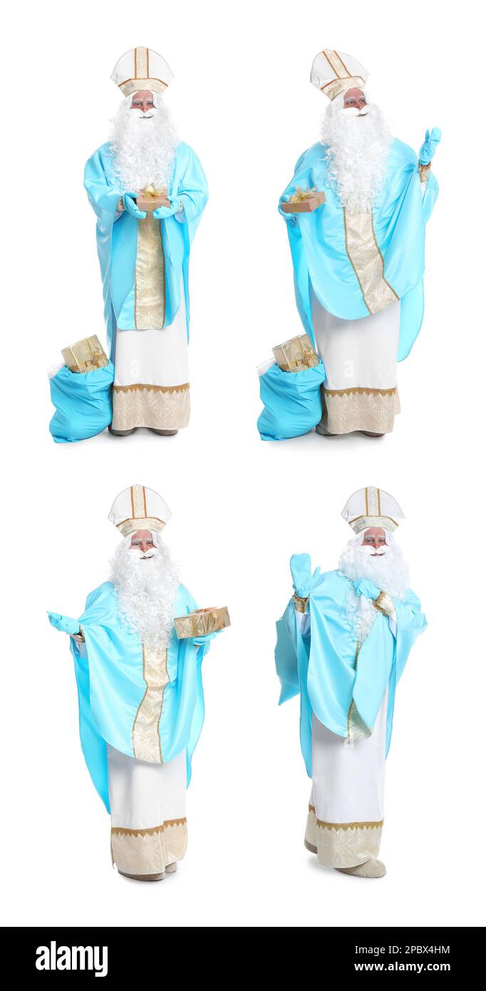Collage with photos of Saint Nicholas on white background Stock Photo ...