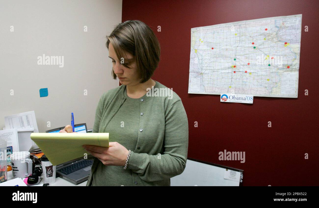 Obama for President Iowa political director Emily Parcell works in the ...