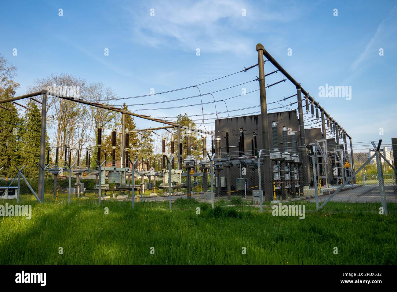 Electric power station transformer. Outdoor, sunny day, no people Stock ...