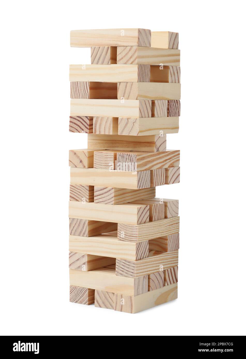 Jenga tower made of wooden blocks on white background Stock Photo - Alamy