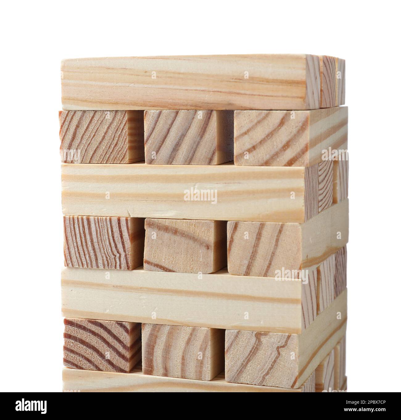 Jenga tower made of wooden blocks on white background Stock Photo - Alamy